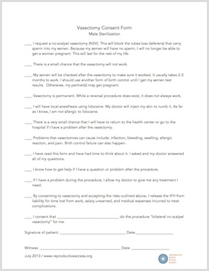 Reproductive Health Access Project | Vasectomy Consent Form ...