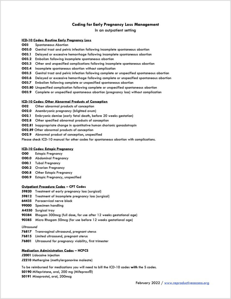 Reproductive Health Access Project | Coding for Miscarriage Care (Early ...