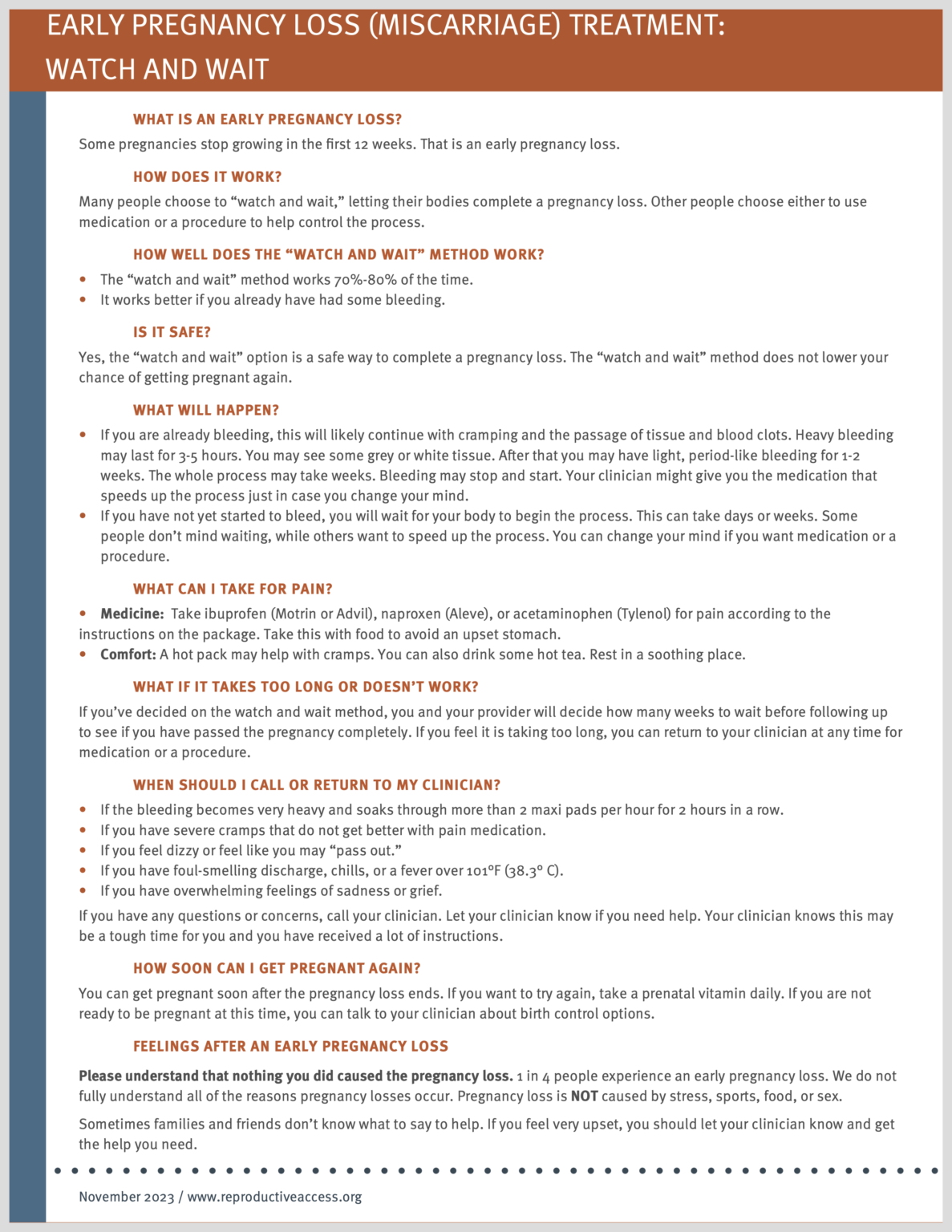 Reproductive Health Access Project | Early Pregnancy Loss (Miscarriage) Treatment: Watch and Wait