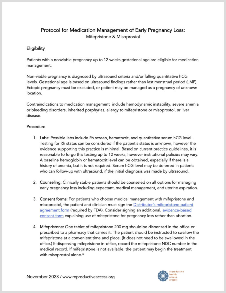 Reproductive Health Access Project | Protocols for Medication ...