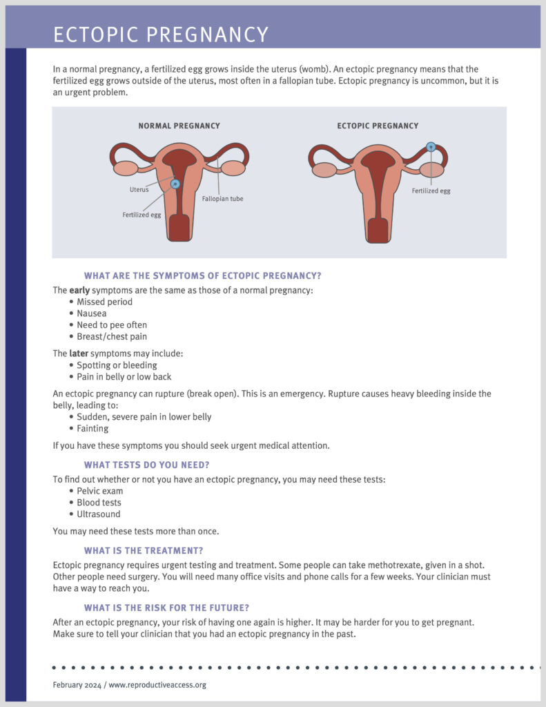 Reproductive Health Access Project Ectopic Pregnancy Fact Sheet