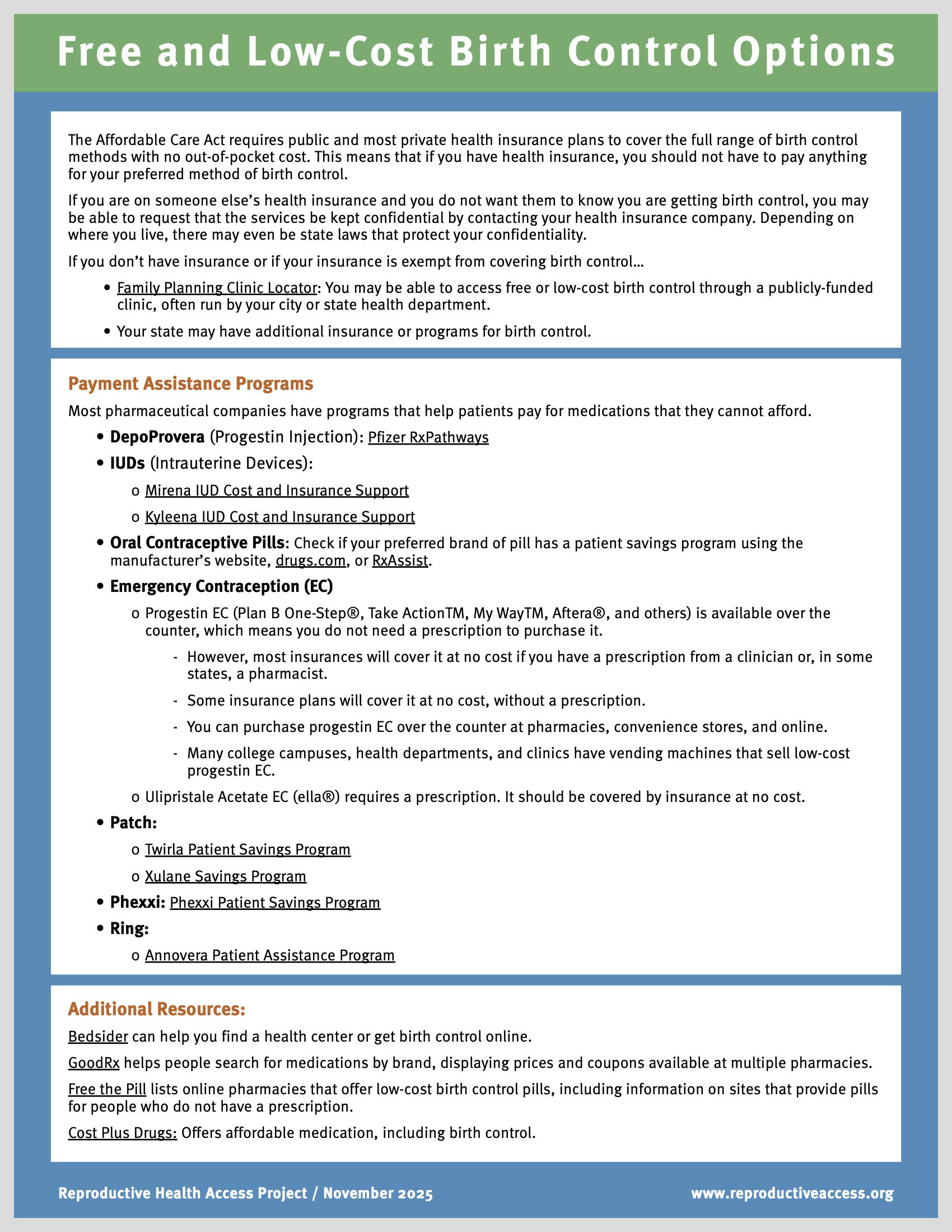 Reproductive Health Access Project | 2025-11 Low Cost Birth Control ...