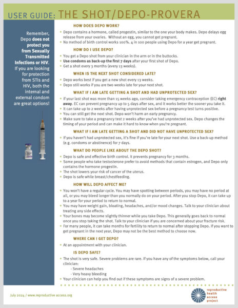 Reproductive Health Access Project | The Shot (Depo Provera) User Guide ...
