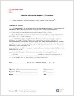 Reproductive Health Access Project | Progestin Implant Consent Form