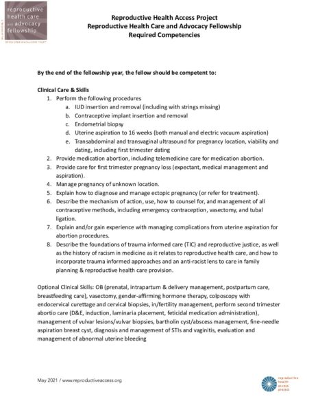 Reproductive Health Access Project | Fellowship Required Competencies - Reproductive Health ...