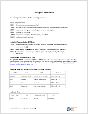 Reproductive Health Access Project | Coding for Vasectomy ...