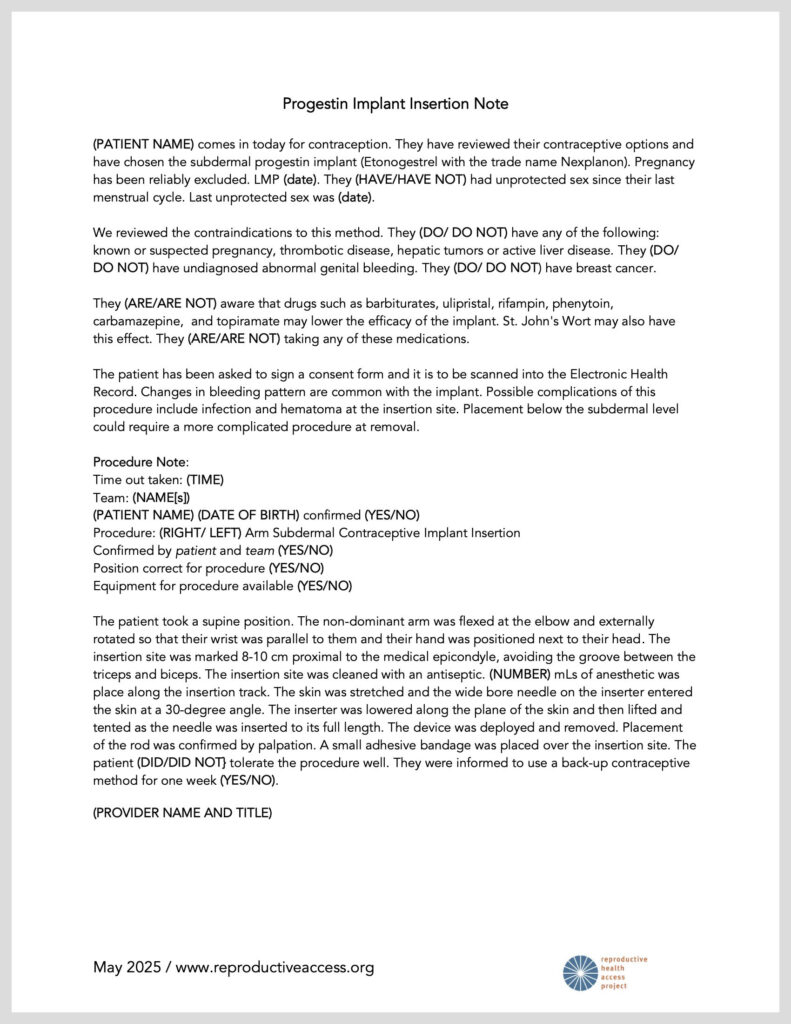 Reproductive Health Access Project | Electronic Health Record Template ...