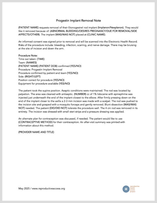 Reproductive Health Access Project | Electronic Health Record Template ...