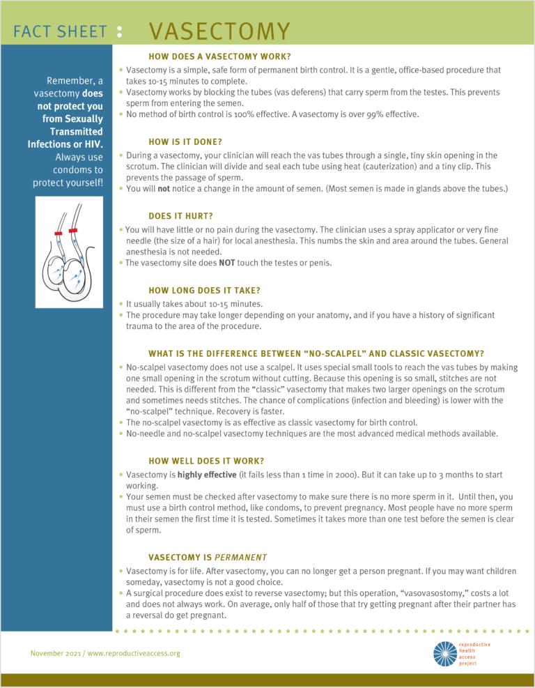 Reproductive Health Access Project | Vasectomy User Guide ... Reproductive Health Access Project | Vasectomy User Guide ...