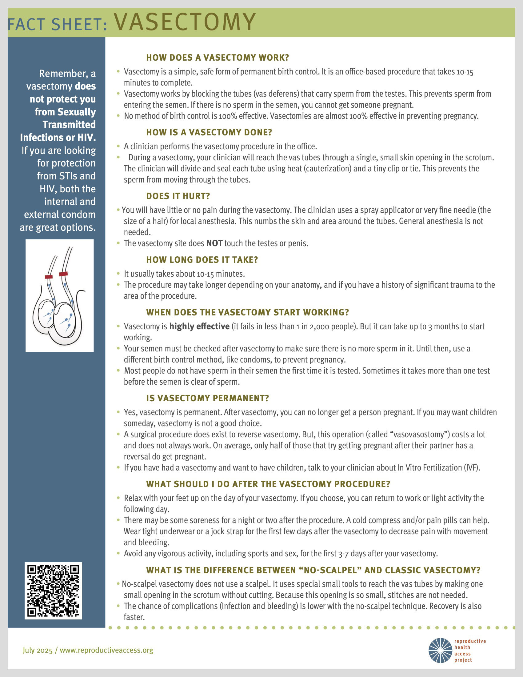 Reproductive Health Access Project | Vasectomy User Guide ...