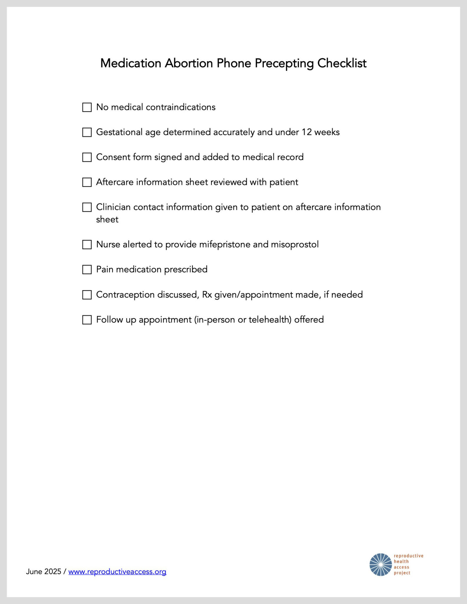 Reproductive Health Access Project | Medication Abortion Precepting ...