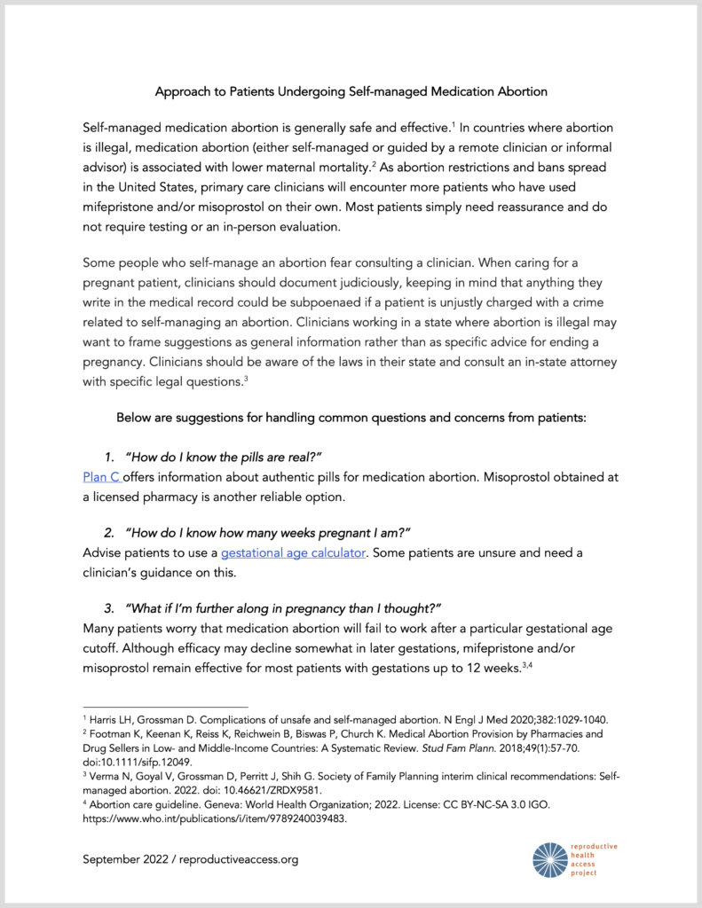 Reproductive Health Access Project | 08-2022 Self-Managed Abortion for ... Reproductive Health Access Project | 08-2022 Self-Managed Abortion for ...