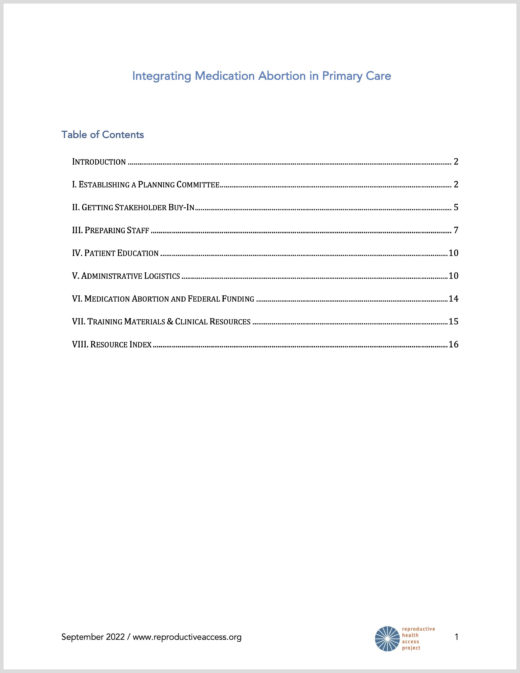 Reproductive Health Access Project | Toolkit For Integrating Medication Abortion in Primary Care ...