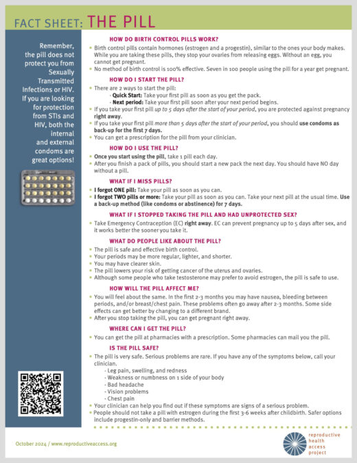 Reproductive Health Access Project | Pill User Guide - Reproductive ...