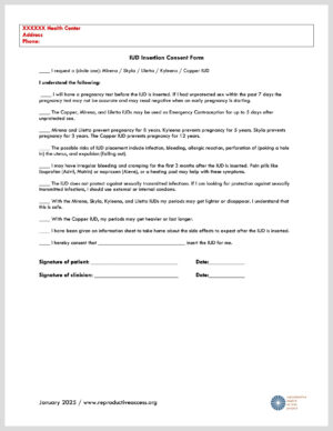 Reproductive Health Access Project | IUD Consent Form
