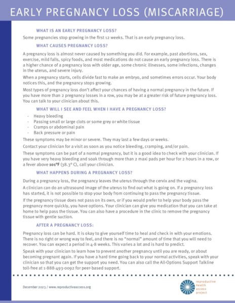 Reproductive Health Access Project | What is Early Pregnancy Loss (Miscarriage)? - RHAP