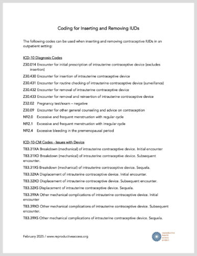 Reproductive Health Access Project | Coding for IUD insertion and removal