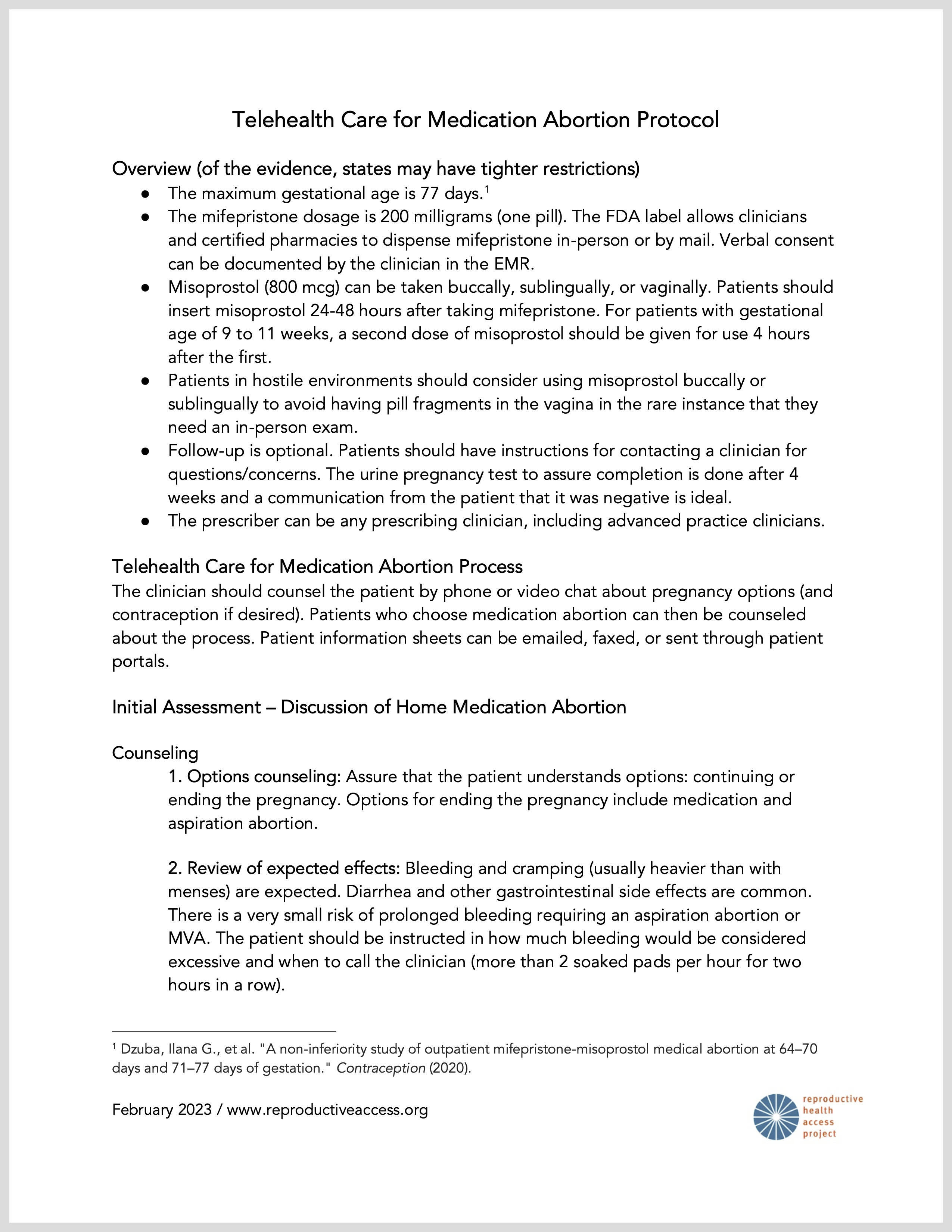 Reproductive Health Access Project | 2023-02 Telehealth Care for MAB Protocol_final ...