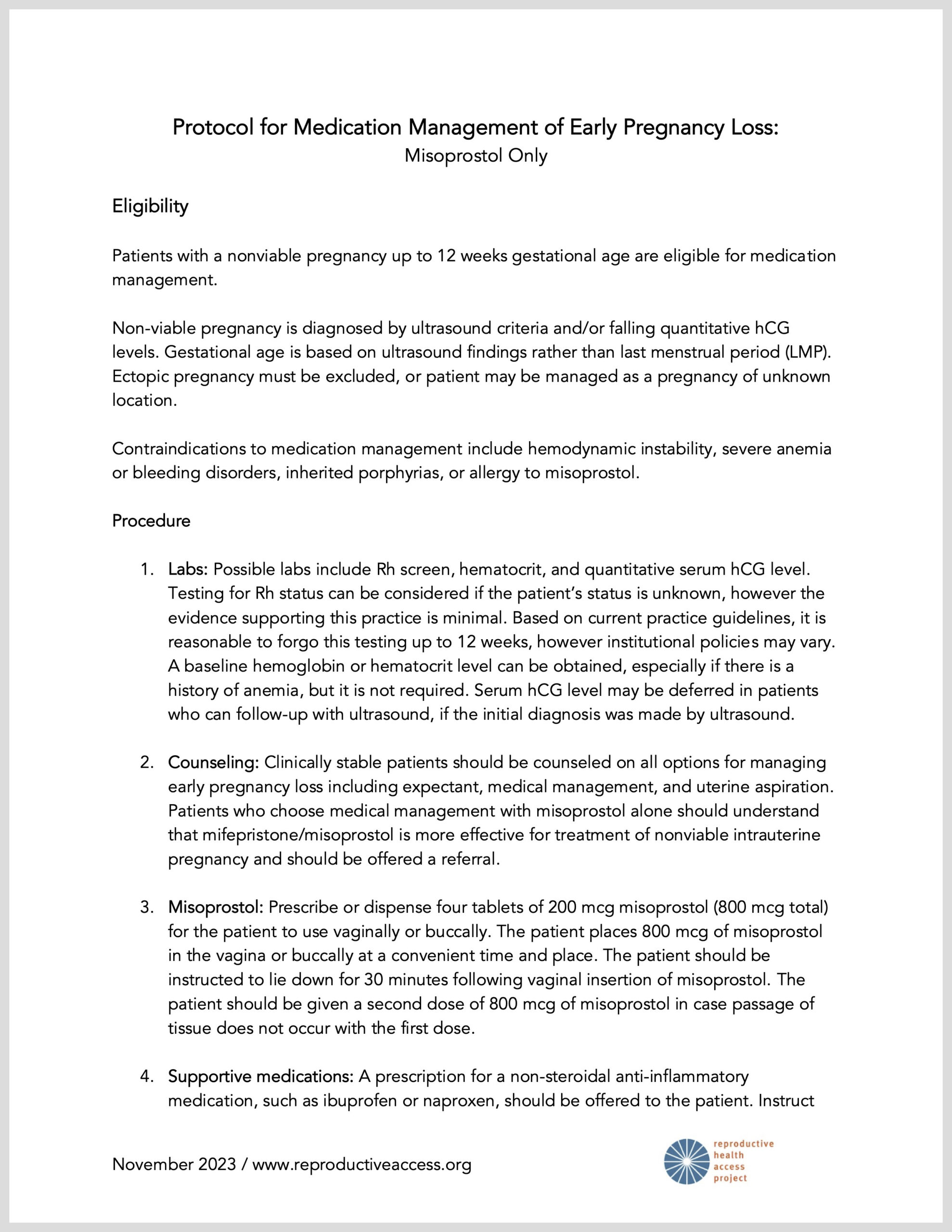 Reproductive Health Access Project | Protocols for Medication ...