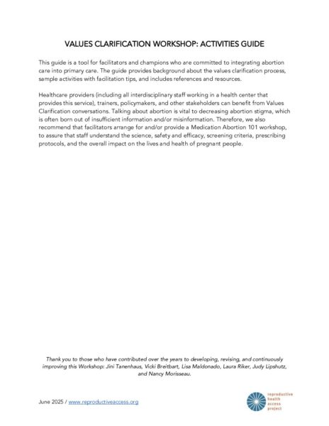 Reproductive Health Access Project | Values Clarification Workshop ...