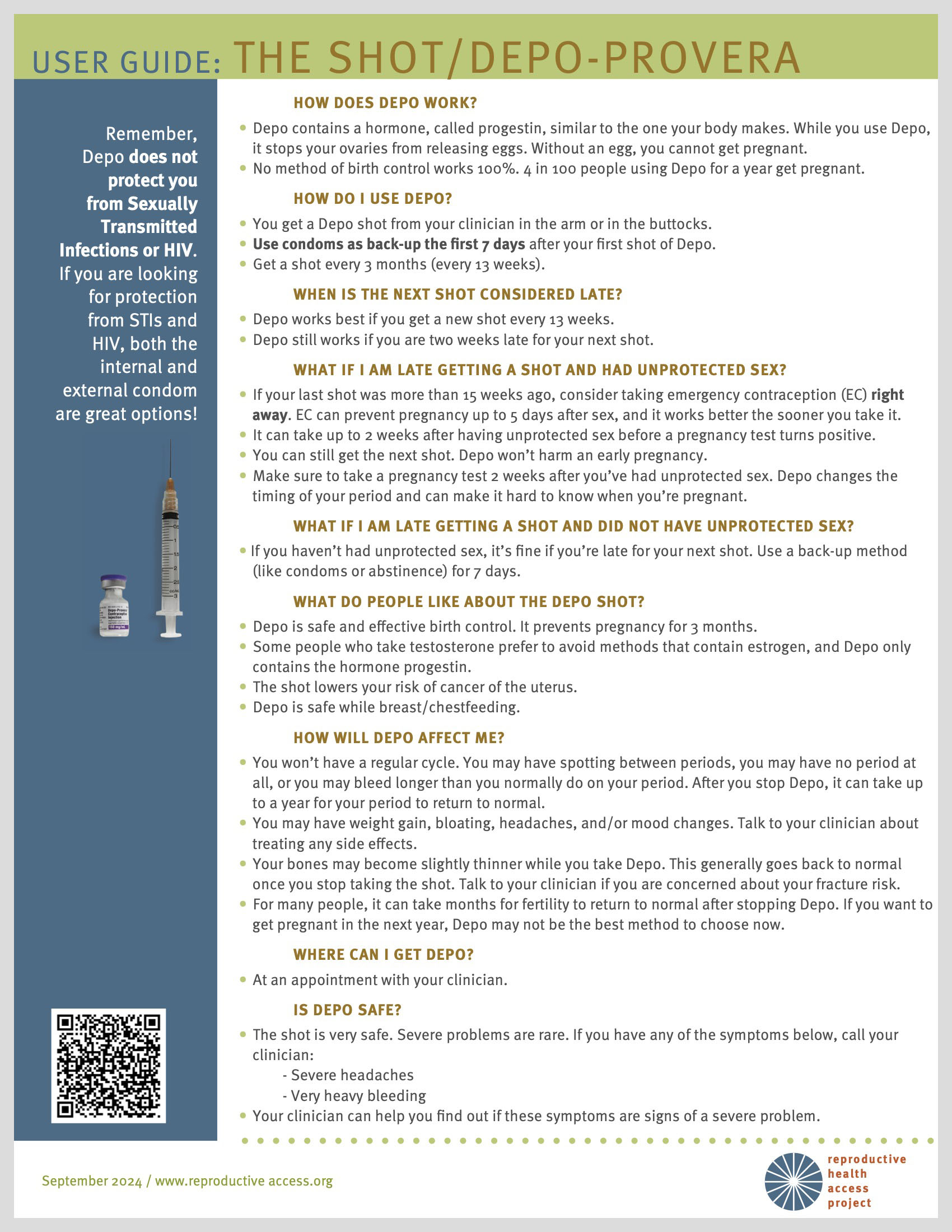 Reproductive Health Access Project | The Shot (Depo Provera) User Guide ...